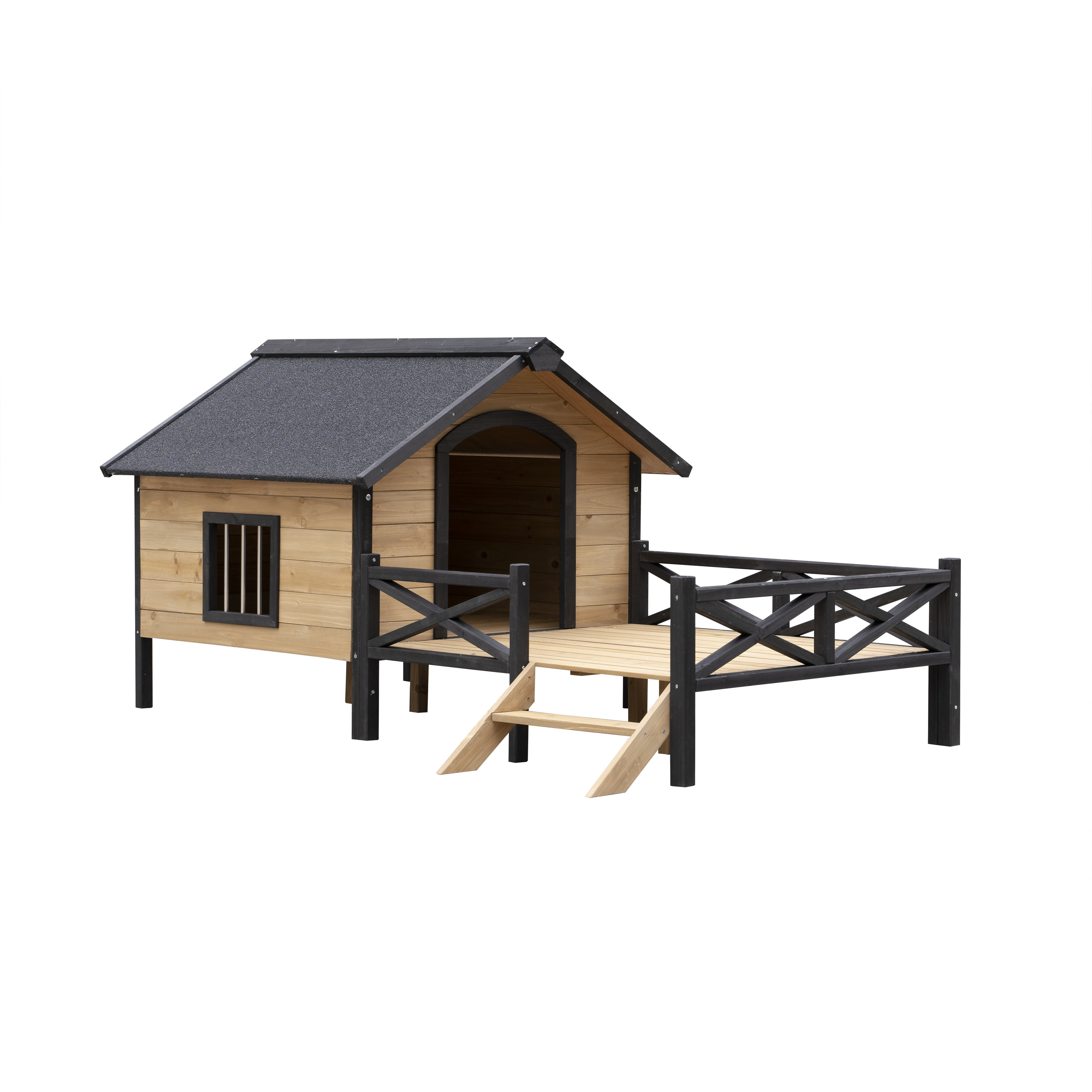 Tucker Murphy Pet™ 43.6" L x 66.9" W x 32.7" H Log Cabin Style Indoor Outdoor Wooden Dog House ...